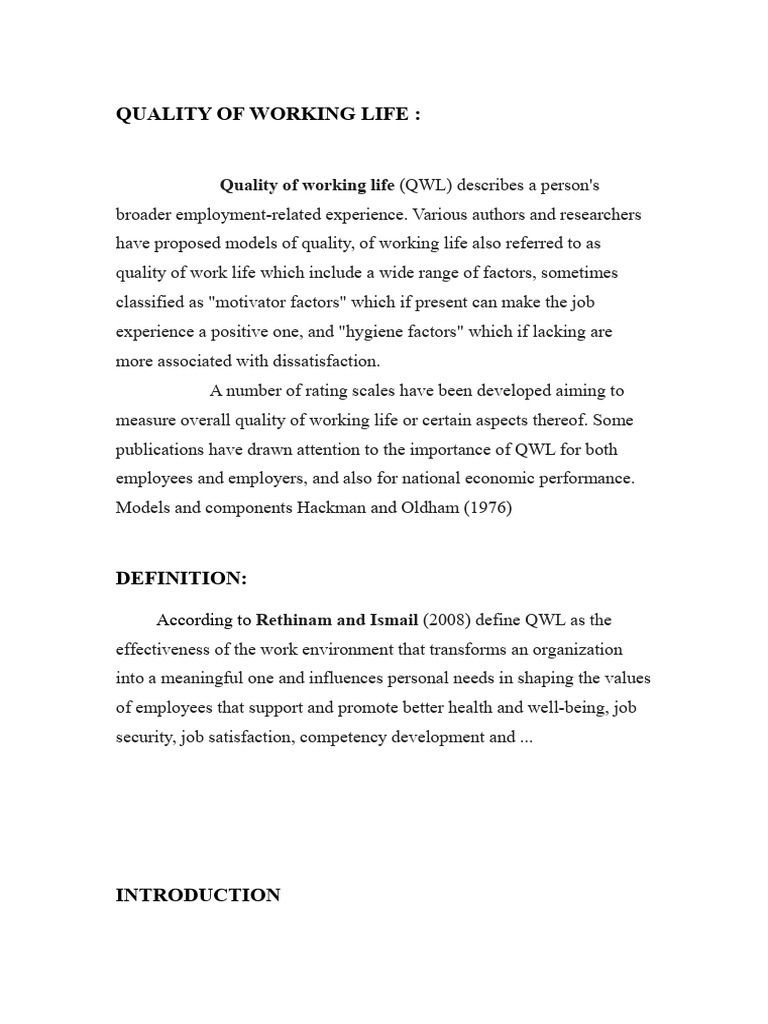 Quality of Working Life | PDF | Job Satisfaction | Psychological Concepts