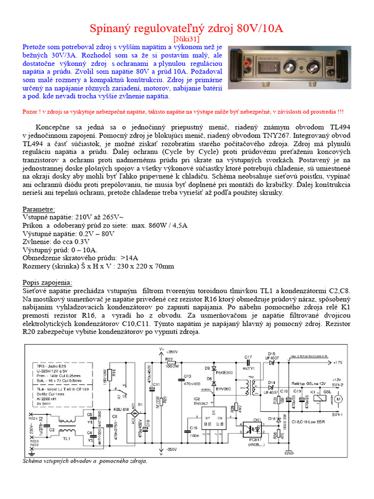 Spínaný Regulovatelný Zdroj 80V | PDF