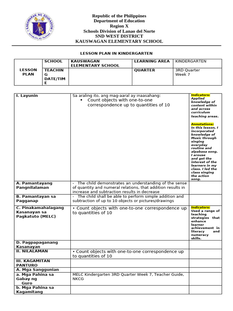 Lesson Plan With Indicators and Annotations | PDF | Learning | Behavior ...