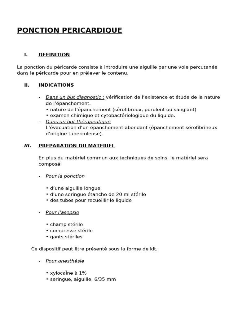 Ponction Péricardique : Indications et Technique | PDF | Cœur ...
