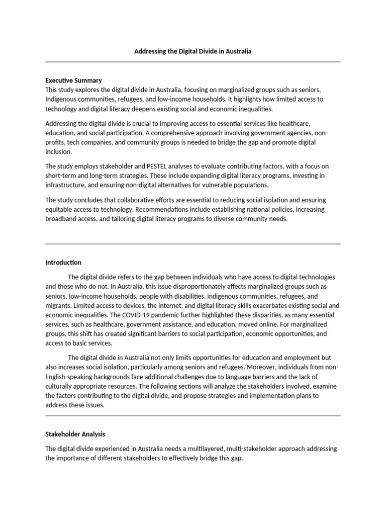 Addressing the Digital Divide in Australia | PDF | Literacy | Social ...