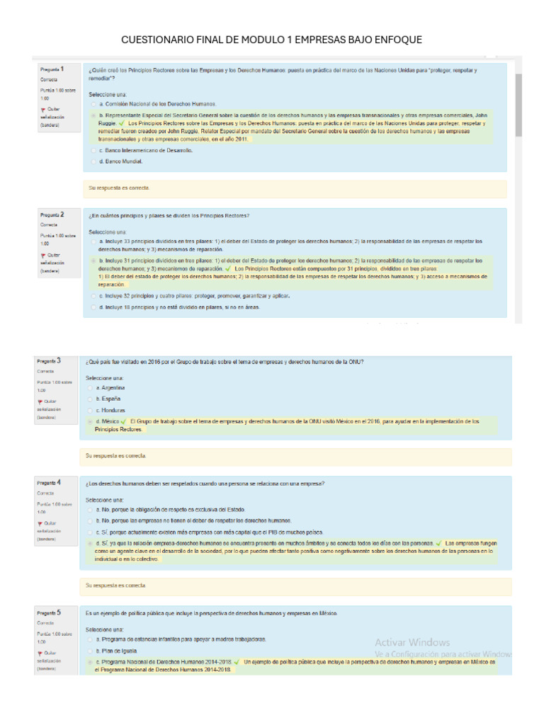 Cuestionario Final de Modulo 1 Empresas Bajo Enfoque | PDF