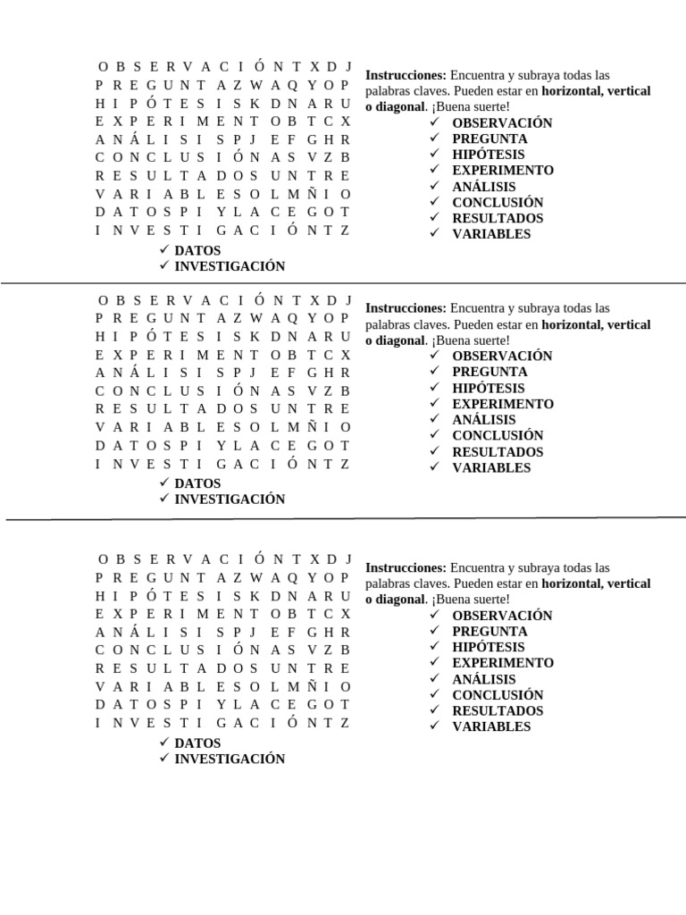 Sopa de Letras: Método Científico | PDF | Hipótesis | Experimentar