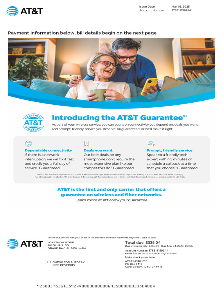 AT&T Bill Summary for Jonathon Morie | PDF | Money | Service Industries