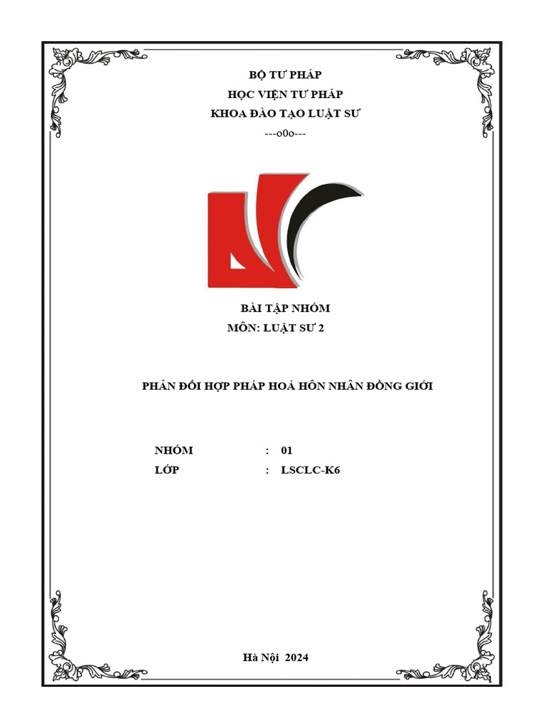 Lớp LSCLC6.1HN - Nhóm 1 - Bài Tập LS2 Tuần 3 - Phản Đối Hợp Pháp Hoá Hôn Nhân Đồng Giới | PDF