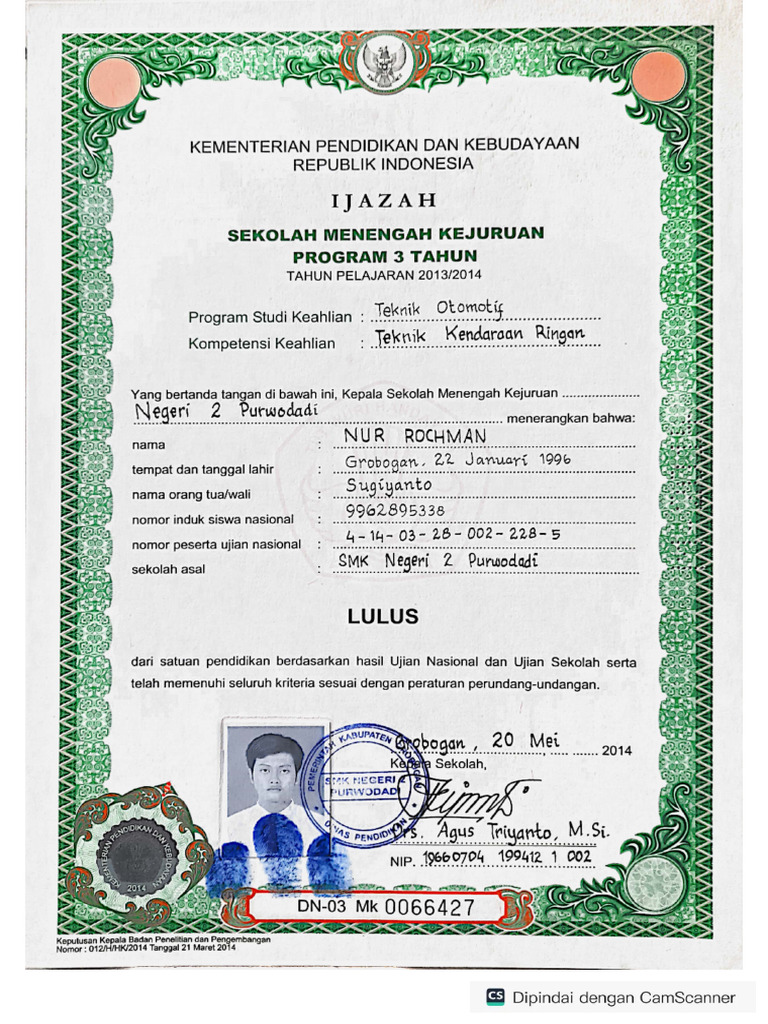 Data Dan Ijazah Nur Rochman | PDF