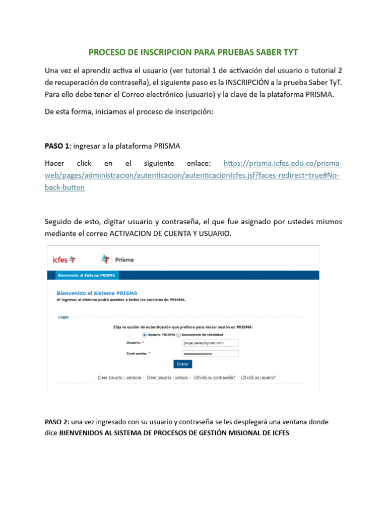 PROCESO DE INSCRIPCION PARA PRUEBAS SABER TYT 2.0 | PDF | Contraseña | Informática