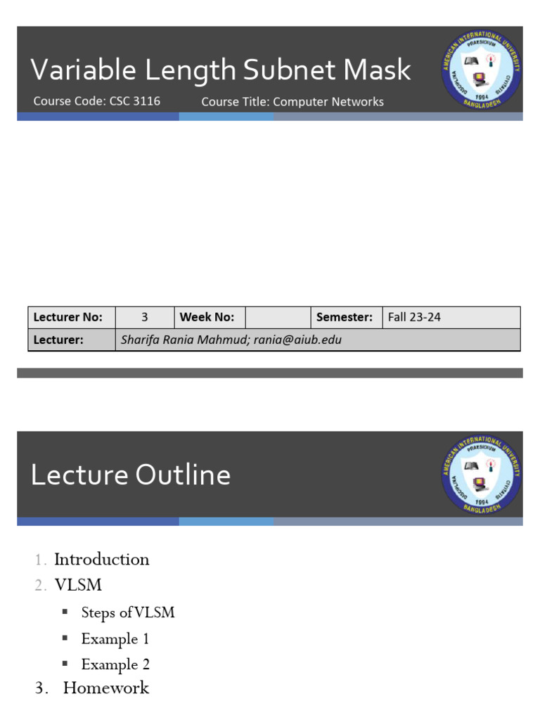 CN Lab Lecture 3 VLSM - Fall - 23 - 24 | PDF | Internet Protocols | Internet Standards