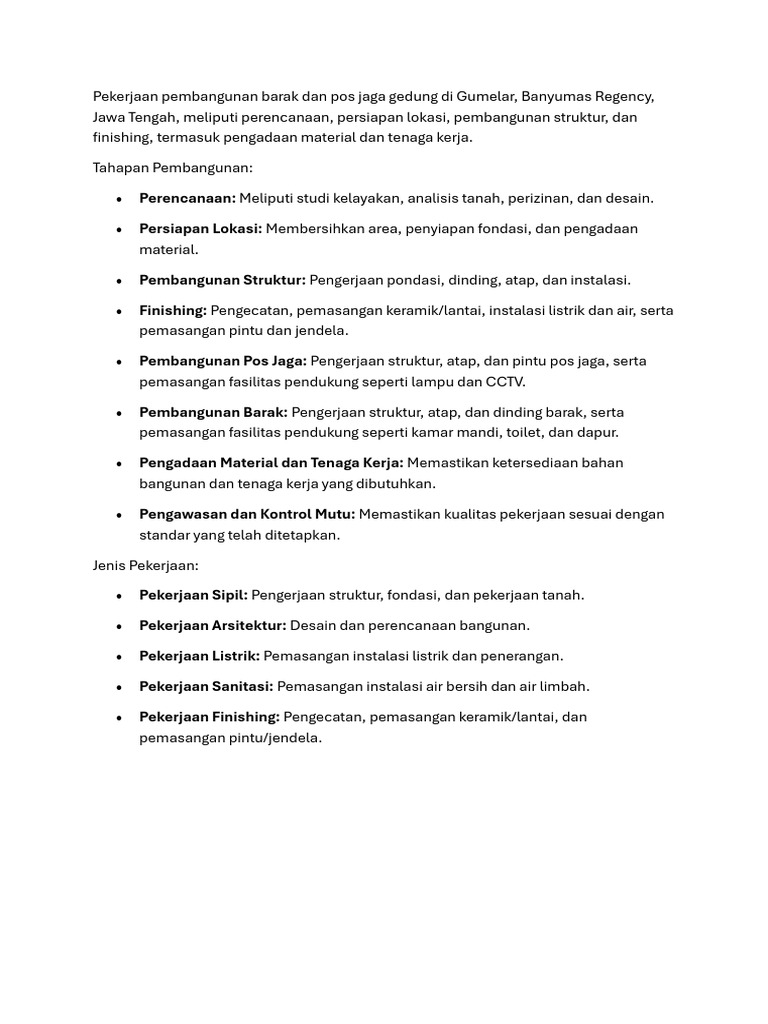 Pekerjaan Barak Dan Pos Jaga Gedung | PDF
