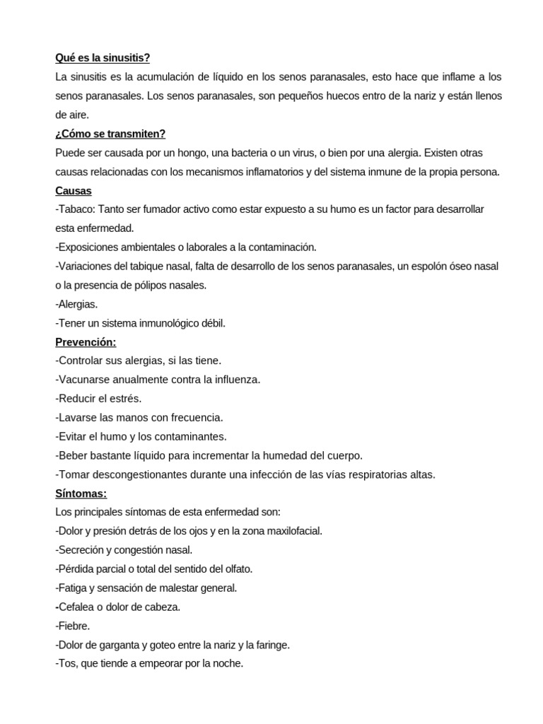 Sinusitis: causas y síntomas principales | PDF