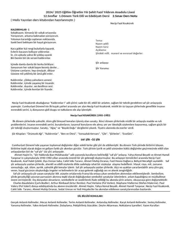 12.sınıf 1. Dönem 2.sınav Ders Notu 2024-2025-ASIL | PDF