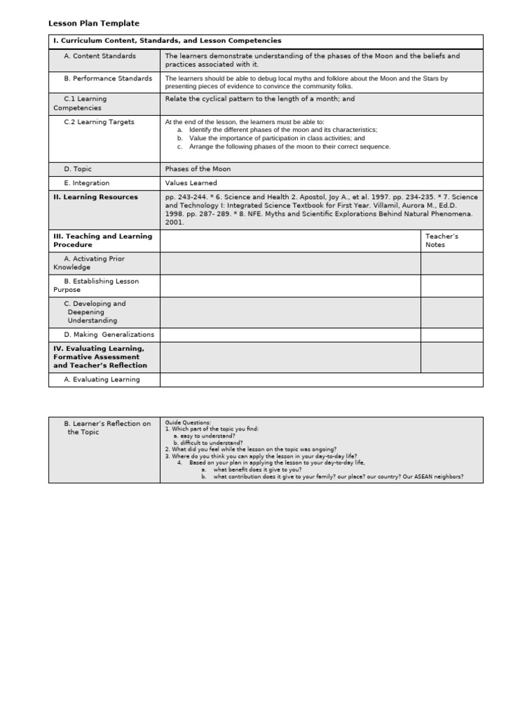 K-6 Lesson Plan Template | PDF | Learning | Lesson Plan