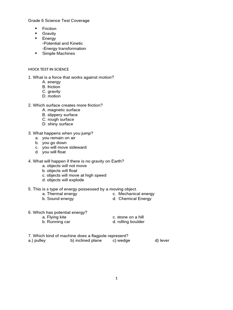 Grade 6 Science Test Coverage | PDF