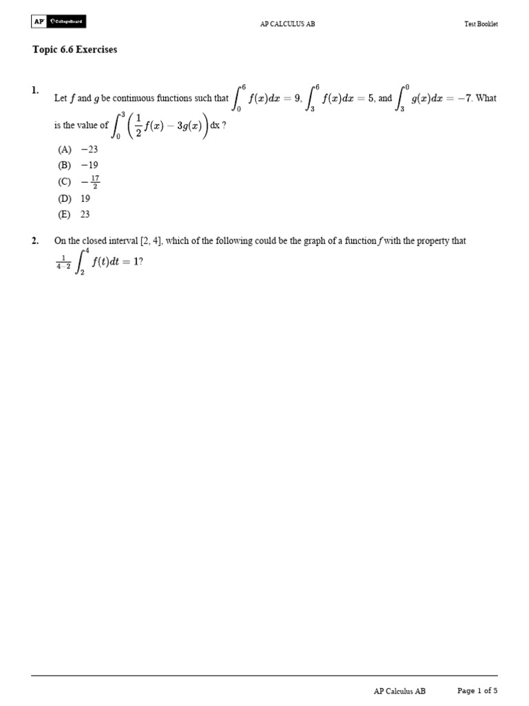 Topic 6.6 Exercises | PDF | Function (Mathematics) | Calculus