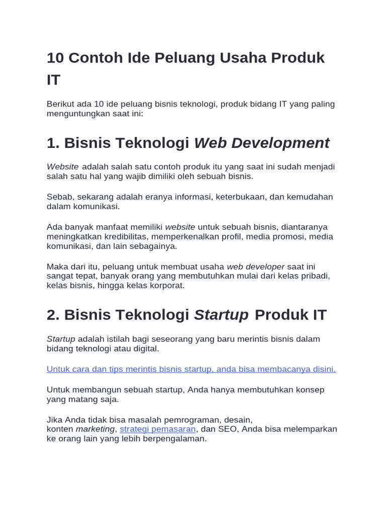 10 Ide Peluang Usaha di Bidang IT | PDF