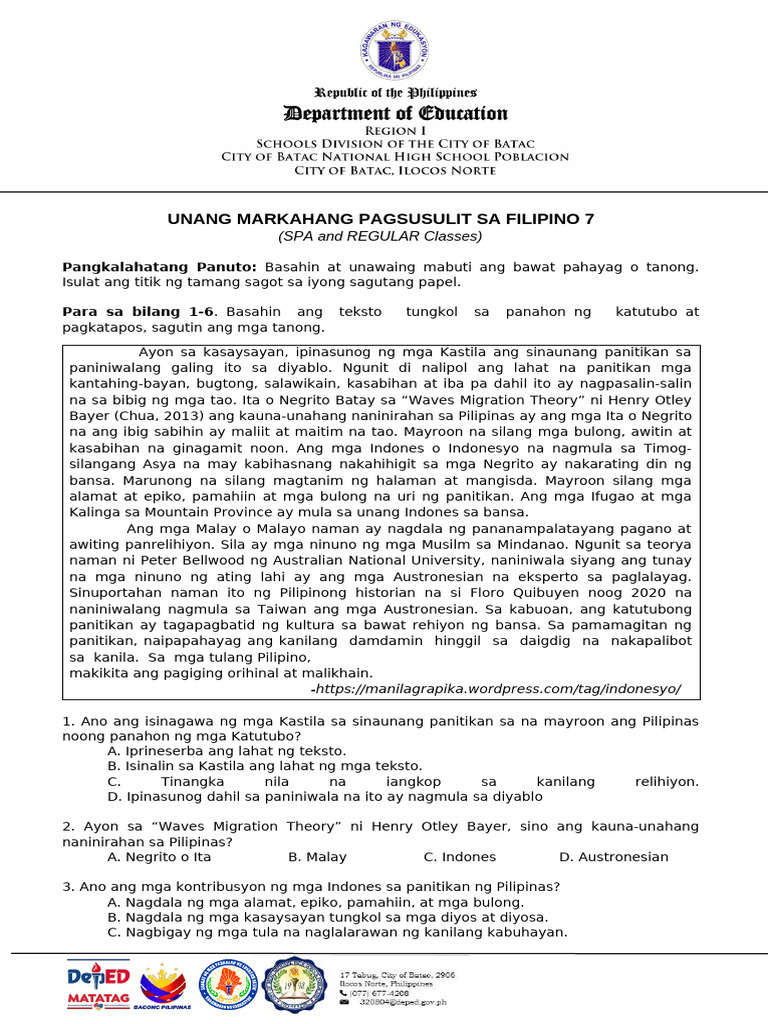 Fil7 q1 TQ With Signatories | PDF