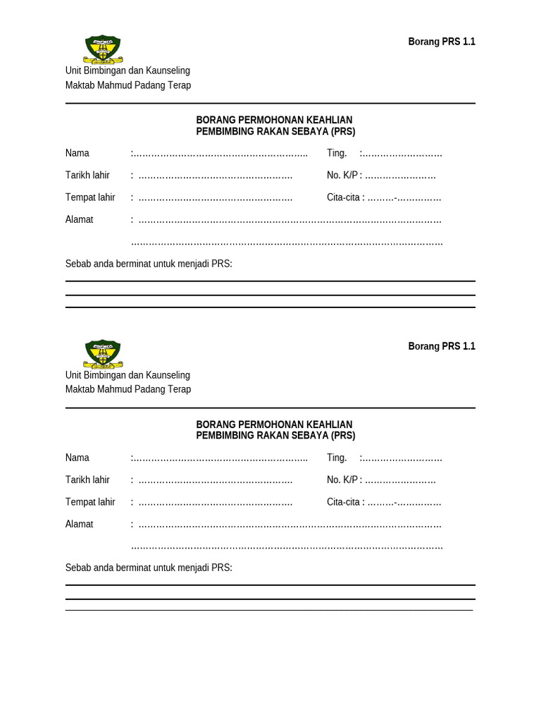 Borang PRS 1 | PDF