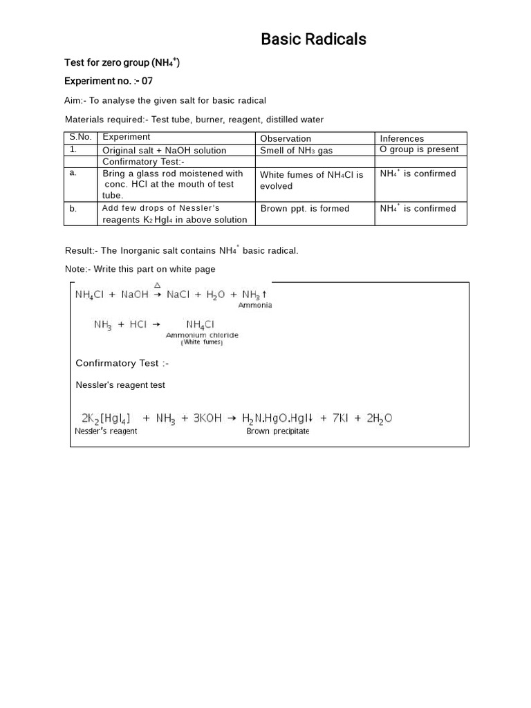 Confirmatory Tests for Basic Radicals | PDF | Hydroxide | Sodium Hydroxide