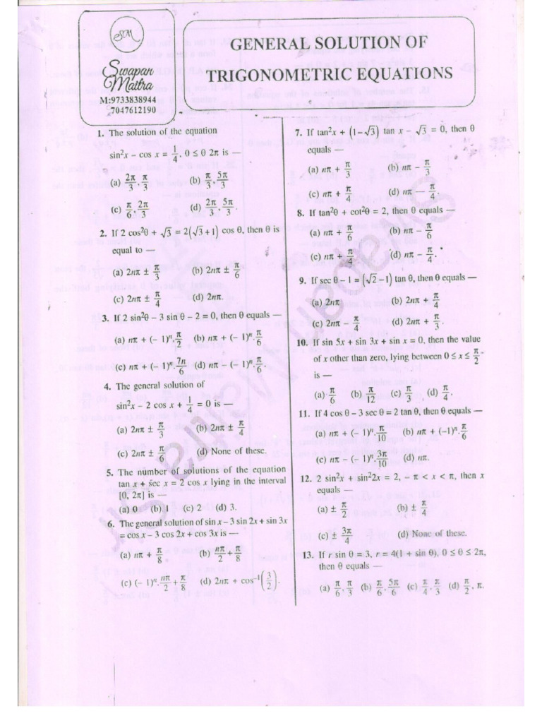 general solutions of trigo equ | PDF