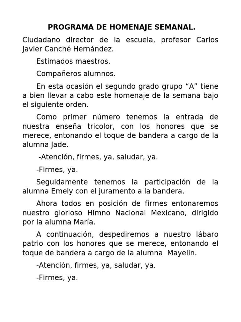 Programa de Homenaje Semanal | PDF