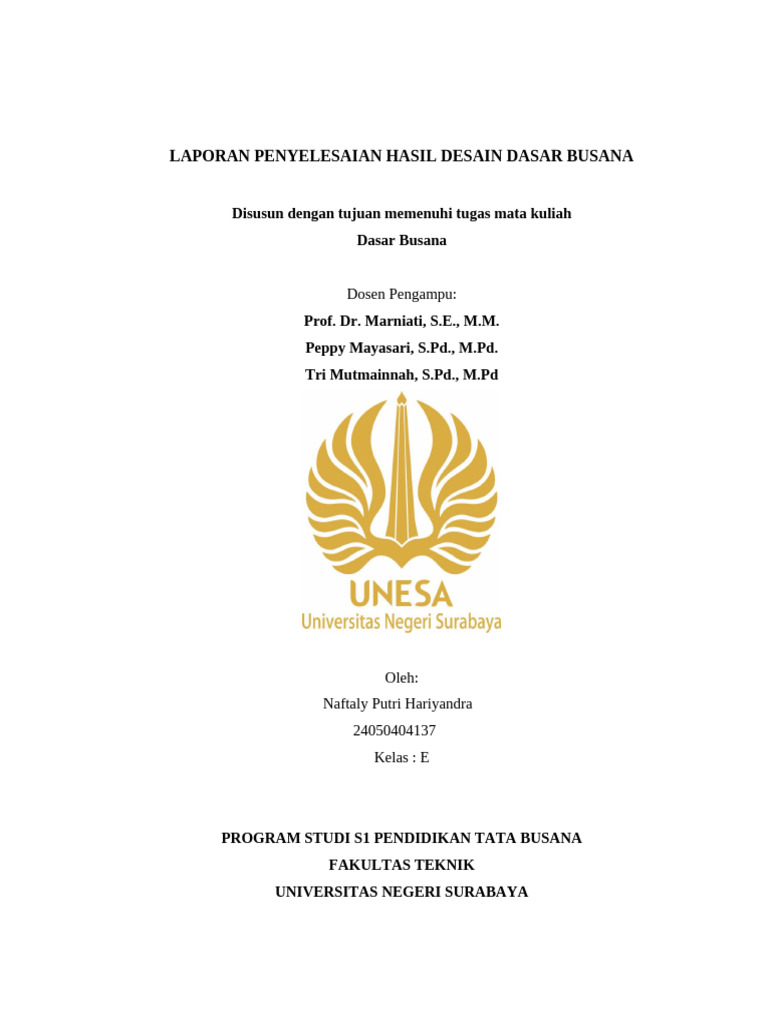 LAPORAN PENYELESAIAN BUSANA RUMAH DASBUS Naftaly Putri | PDF