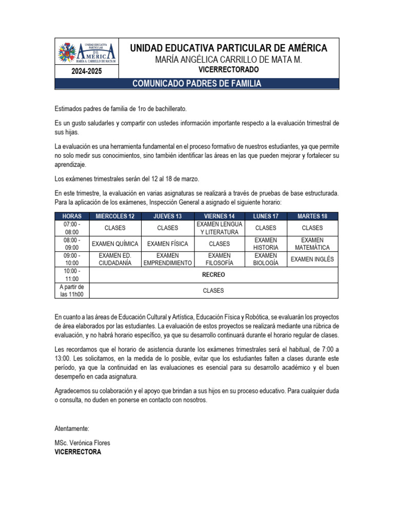 Comunicado PPFF 1ro Bgu | PDF