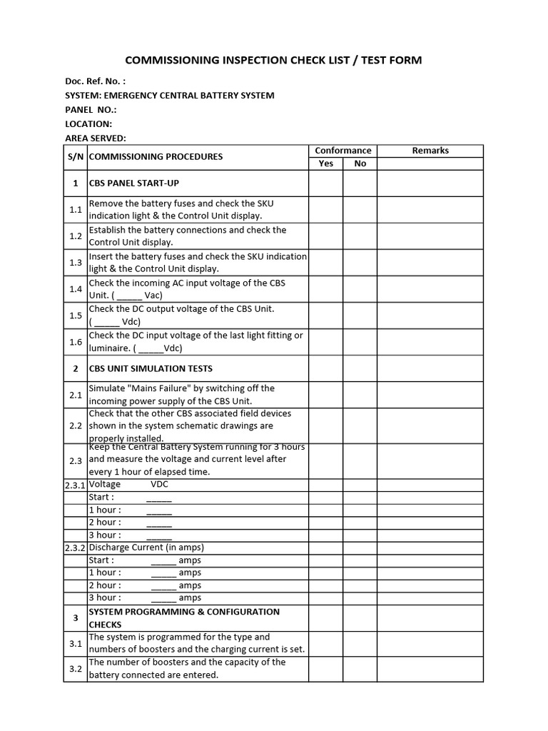 Commissioning Inspection Check List & Test Form | PDF | Power Supply ...