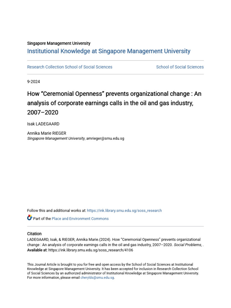 How _Ceremonial Openness_ prevents organizational change | PDF ...