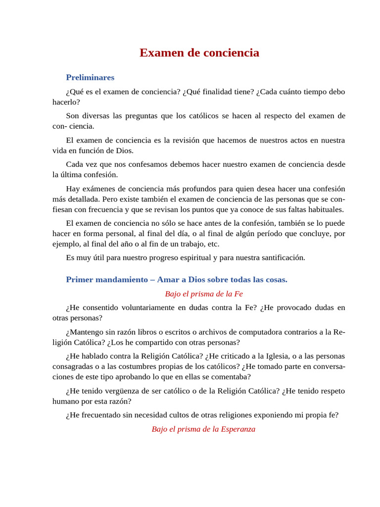 Examen de Conciencia Completo | PDF | eucaristía | Pecado