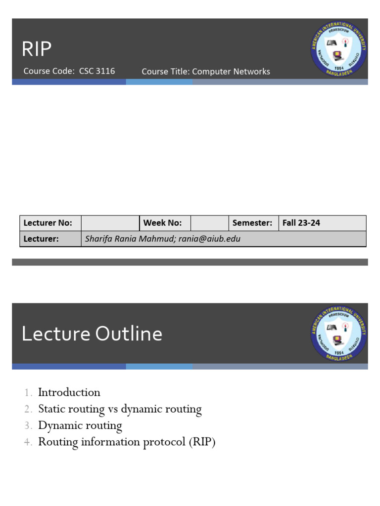 CN Lab Lecture 5 RIP - Fall - 23 - 24 | PDF | Routing | Internet Protocols