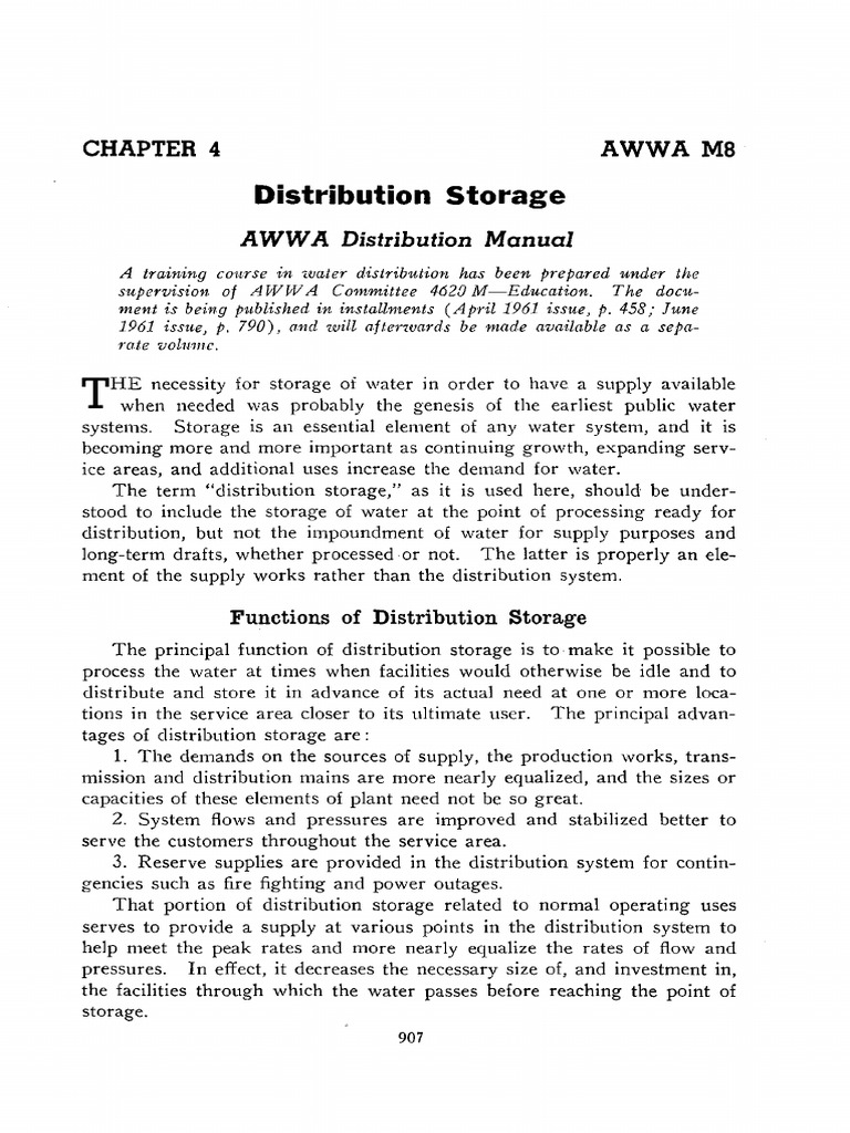 Chapter 4 Awwa m8 Distribution Storage Awwa Distribution Manual 1961 ...