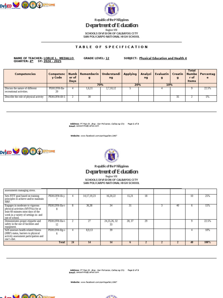 TOS-PE-AND-HEALTH-4th | PDF | Learning | Cognition