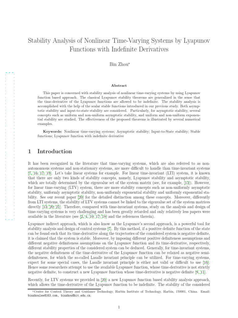 Lyapunov _2nd Approach | PDF | Stability Theory | Control Theory