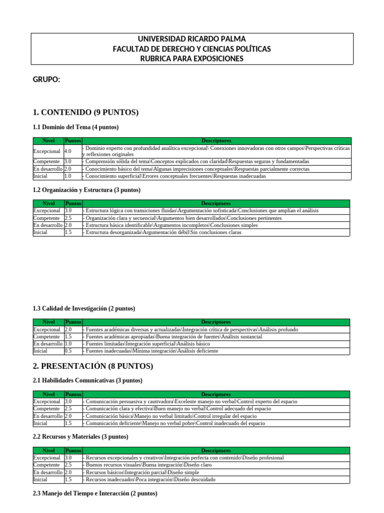 Rubrica para Exposiciones | PDF | Aprendizaje | Cognición
