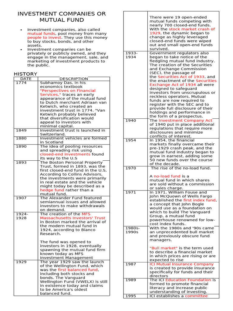 Investment Companies or Mutual Fund and Pension Funds | PDF | Pension ...