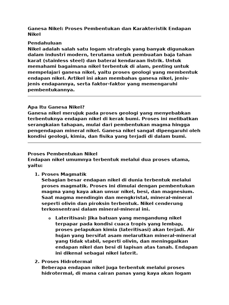 Proses Ganesa Nikel dan Endapannya | PDF