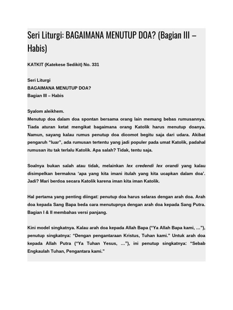 Cara Menutup Doa Katolik Singkat | PDF