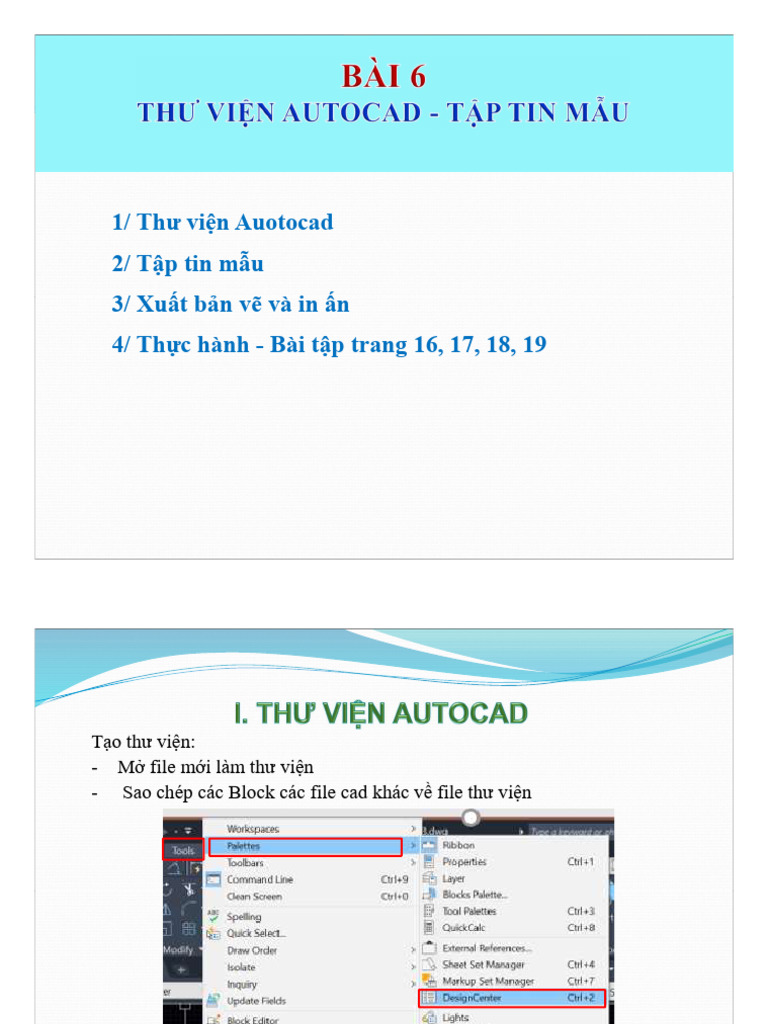 BÀI 6 - THƯ VIỆN AUTOCAD VÀ TẬP TIN MẪU | PDF