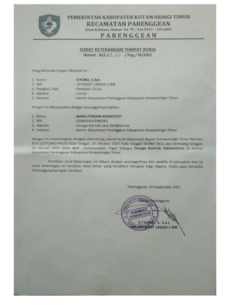 Surat Keterangan An. Pajri & Nan | PDF