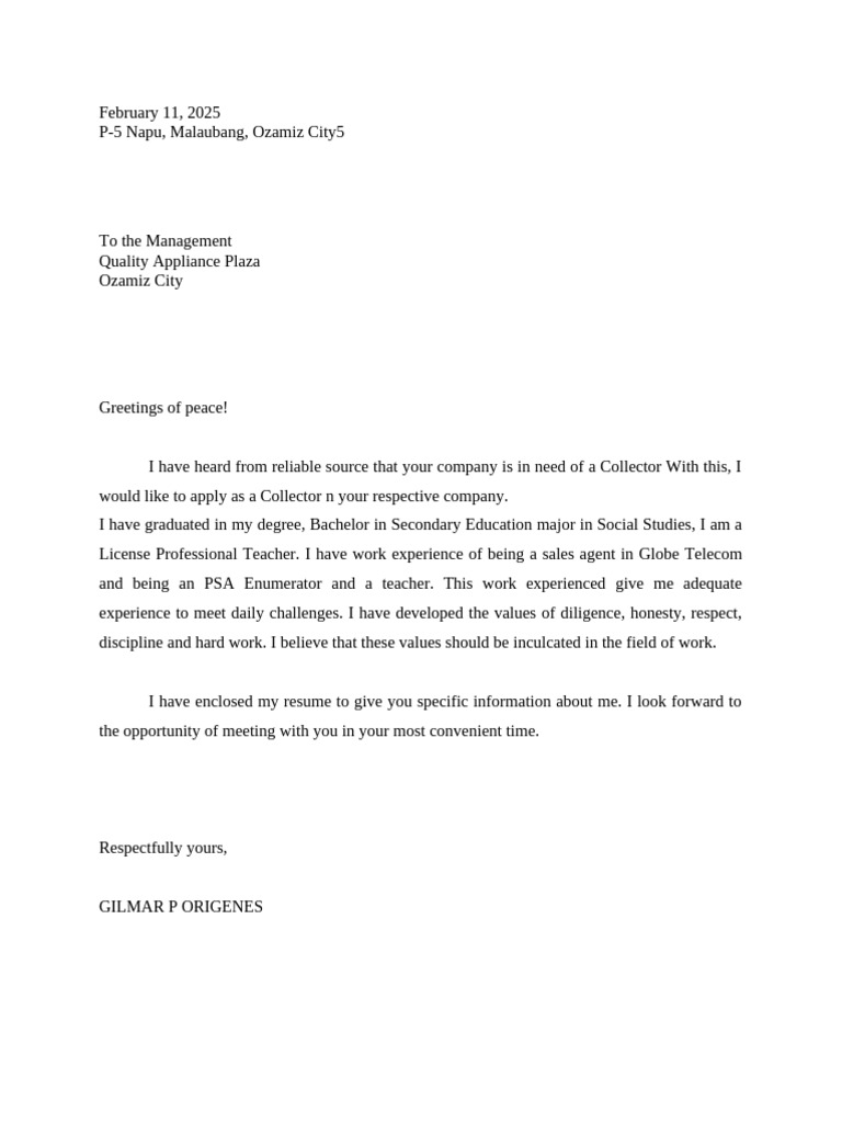 Apllication Letter Quality | PDF