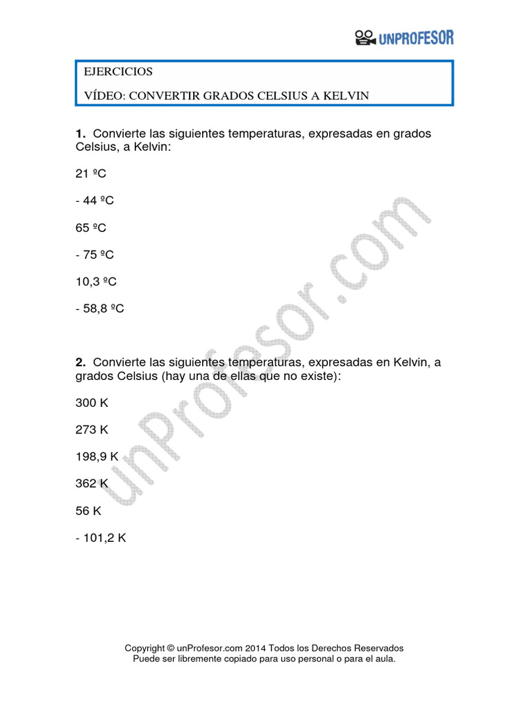 Ejercicio Convertir Grados Celsius A Kelvin 344 | PDF