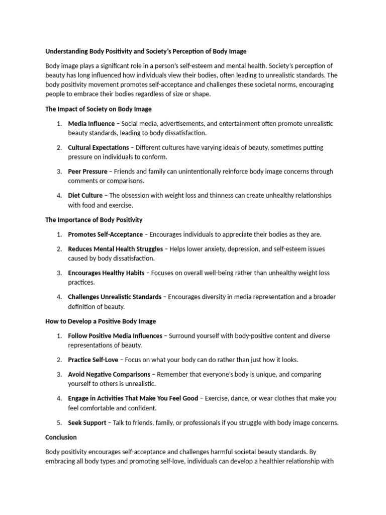 Understanding Body Positivity and Society | PDF | Body Image ...