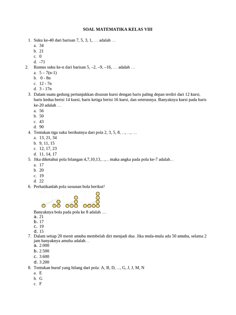 Soal Matematika Kelas Viii Semester Ganjil 2024.2025 | PDF