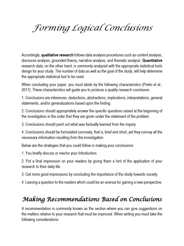 Lesson 6 Forming Logical Conclusions | PDF | Analysis | Qualitative ...