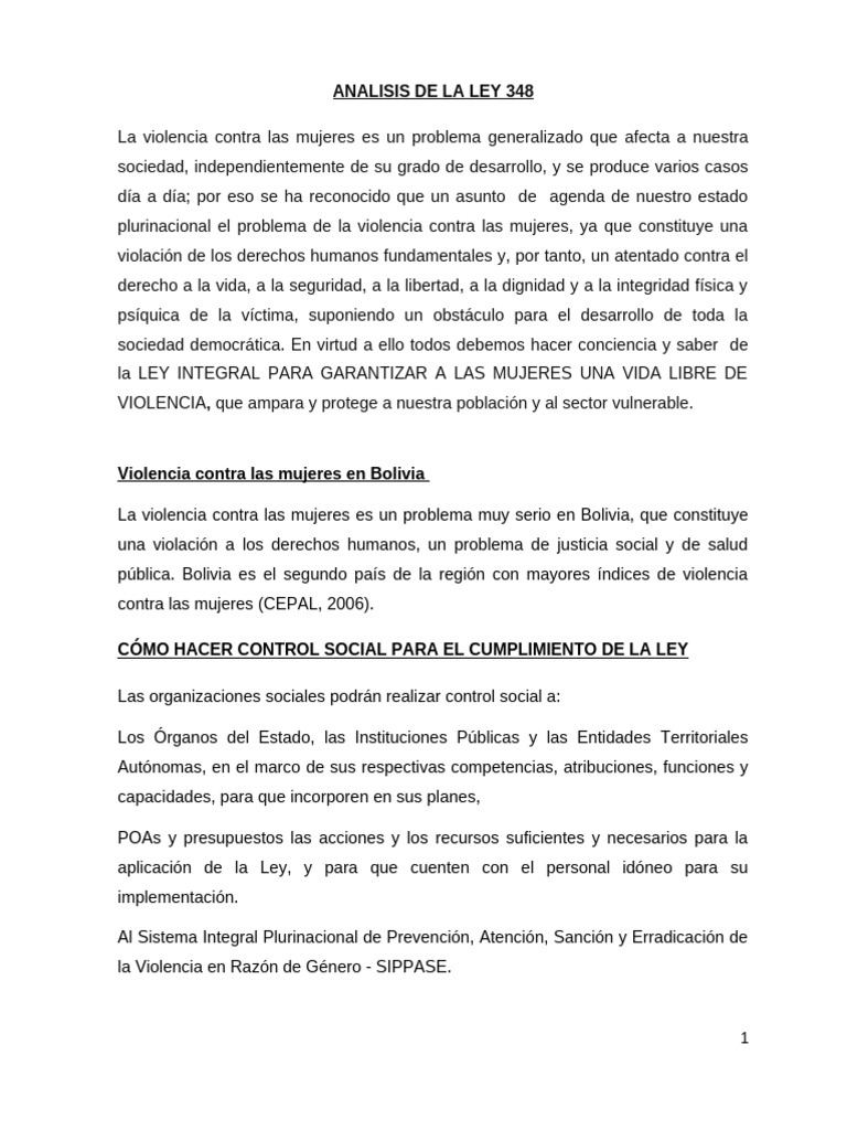 Analisis de La Ley 348 | PDF | La violencia contra las mujeres | Derechos reproductivos