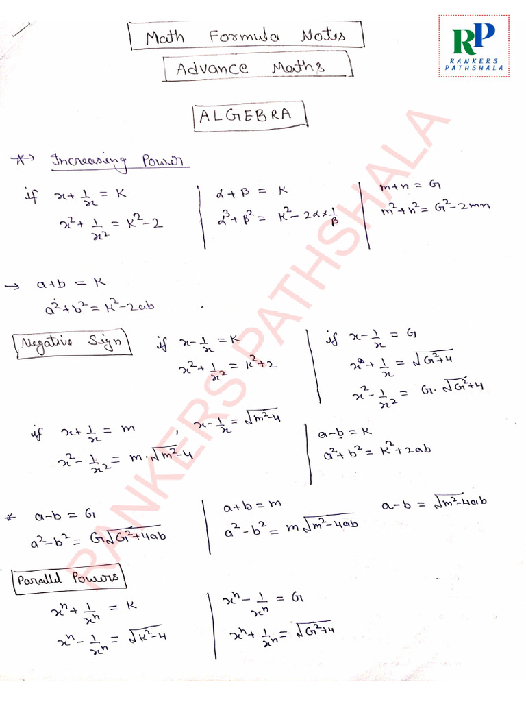 Maths Formula Notes-RP | PDF