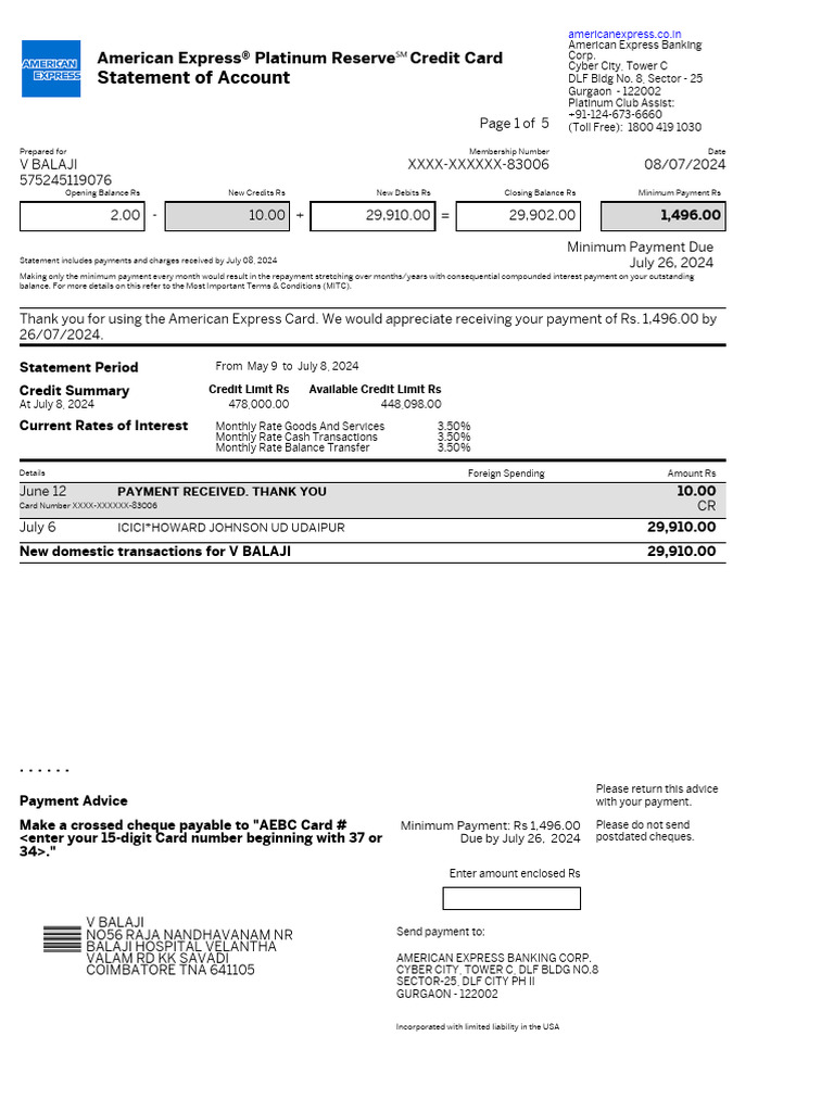 Amex Howard Johnson | PDF | Credit Card | Interest
