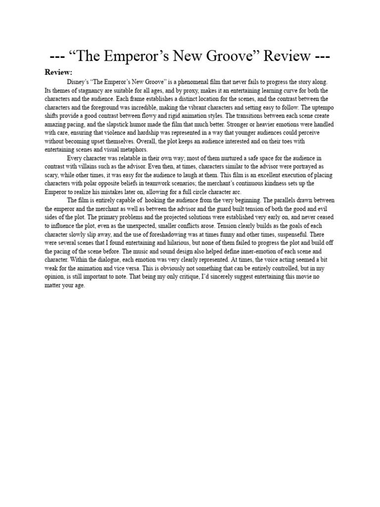 "The Emperor's New Groove" Review | PDF