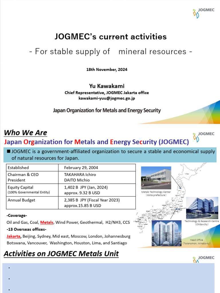 Day 1 - Session 3 - JOGMEC (Japan Organization For Metals and Energy Security) | PDF | Mining ...