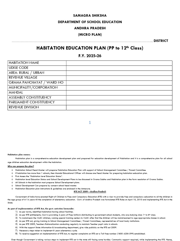 Habitation Education Plan 2025-26 | PDF | Disability | Visual Impairment